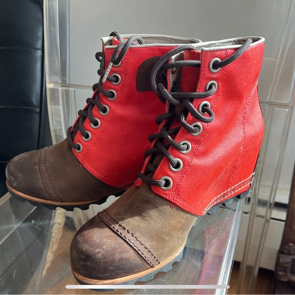 Sorel | Shoes | Sorry Leather And Canvas Wedge Boots | Poshmark